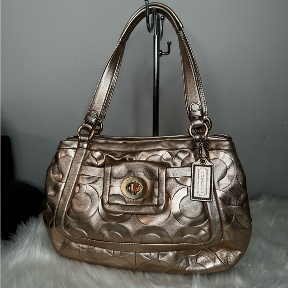 Coach | Bags | Coach Rose Gold Metallic Leather Handbag | Poshmark